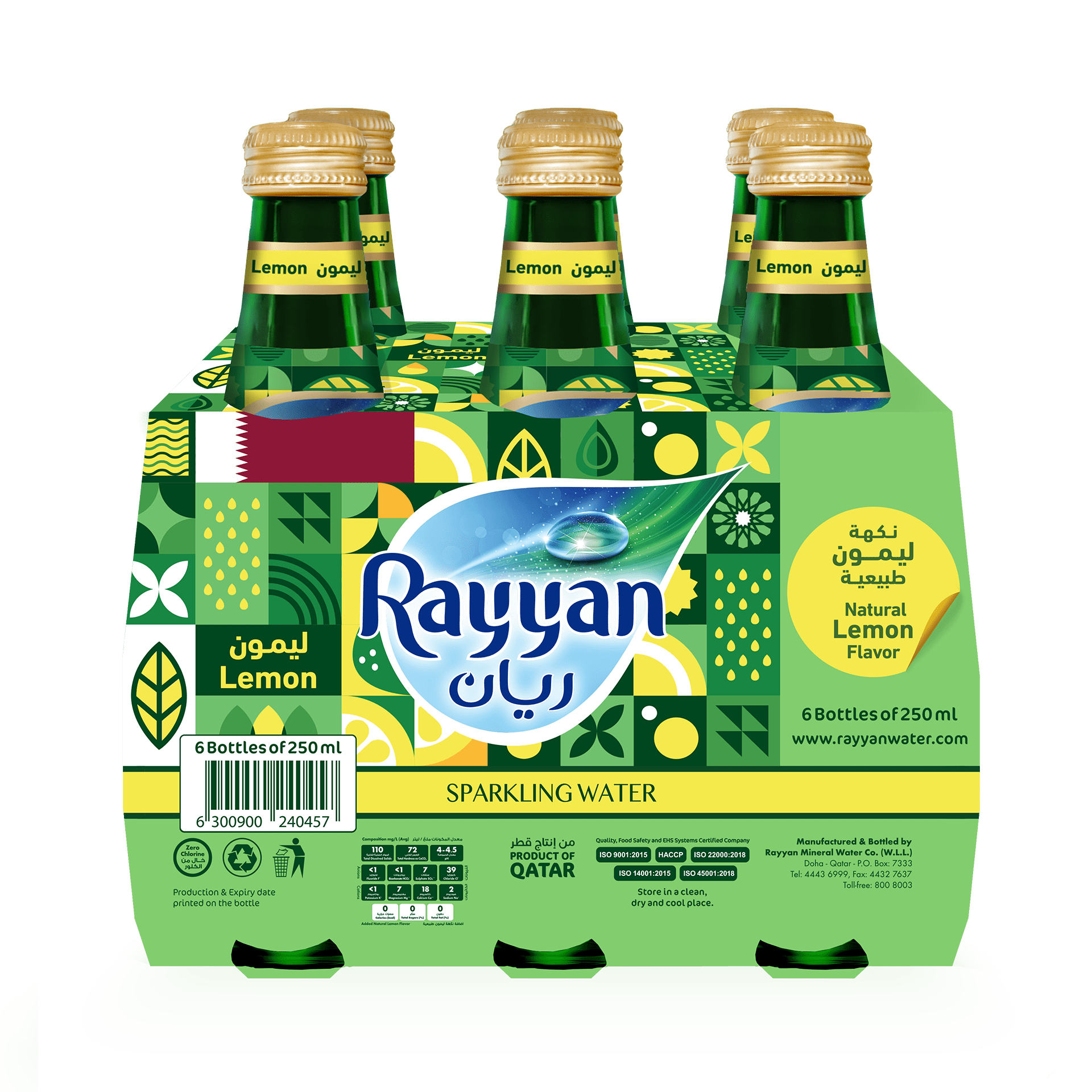 RAYYAN SPARKLING WATER LEMON 250MLX6